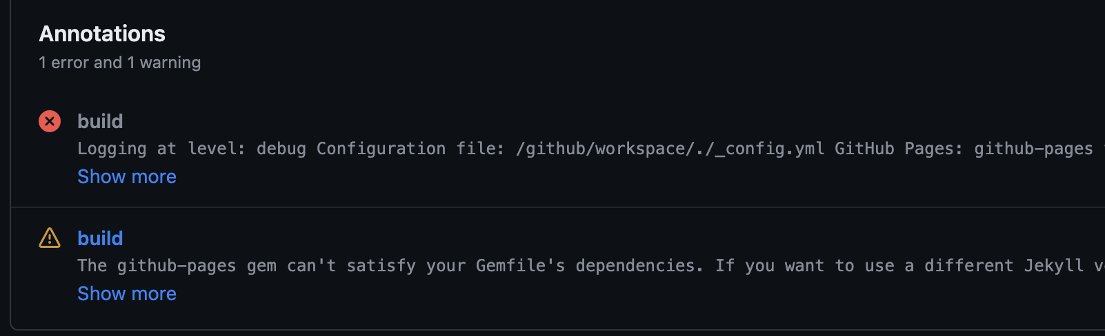 [깃허브 블로그] build with Jekyll 오류 | 개발일지